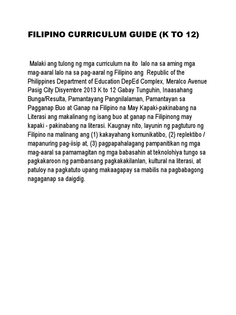 Filipino Curriculum Guide | PDF