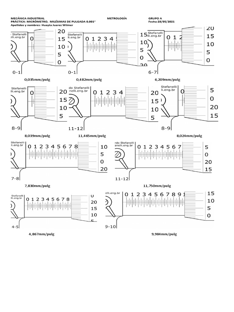 Práctica Micrómetro Milésimas de Pulgada | PDF