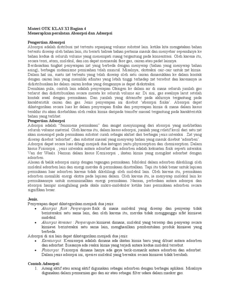 Materi OTK Bagian 4 Pengertian Absorpsi Dan Adsorpsi | PDF | Kesehatan ...