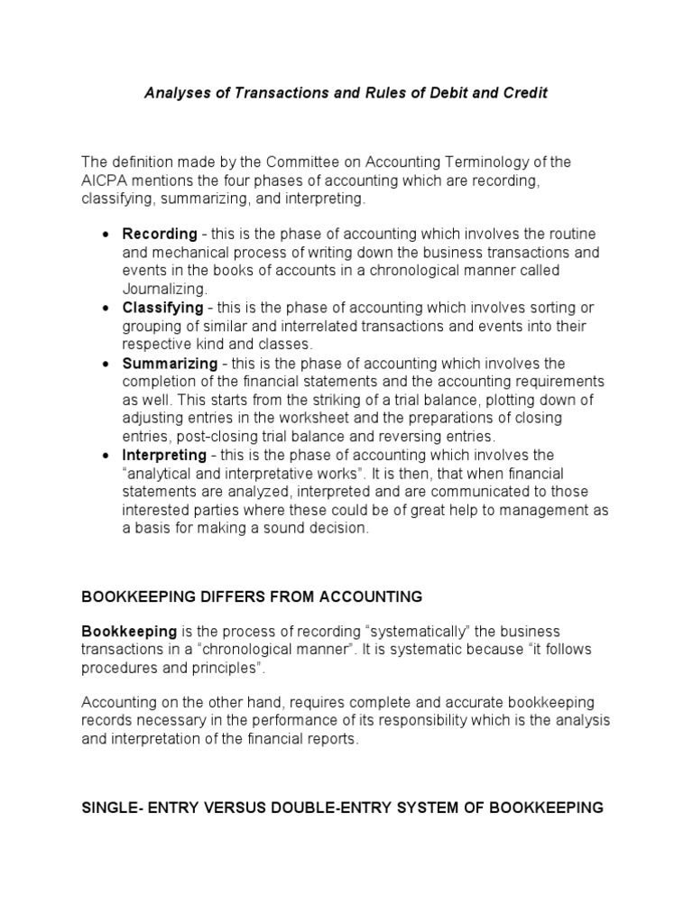 Analyses of Transactions and Rules of Debit and Credit | PDF | Debits ...