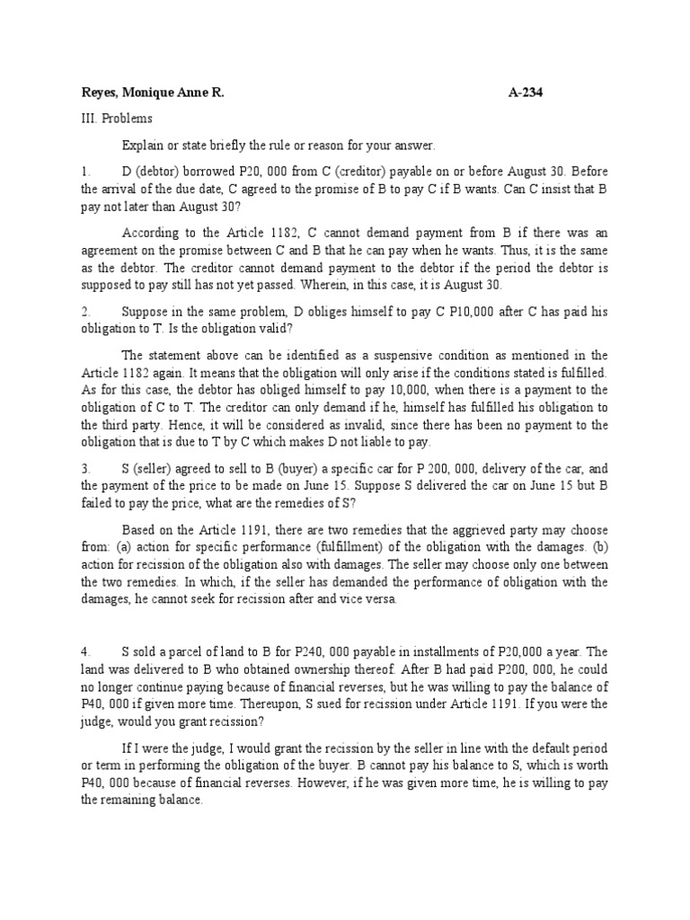 Reyes, Monique Anne R. A-234 | PDF | Prices | Debtor