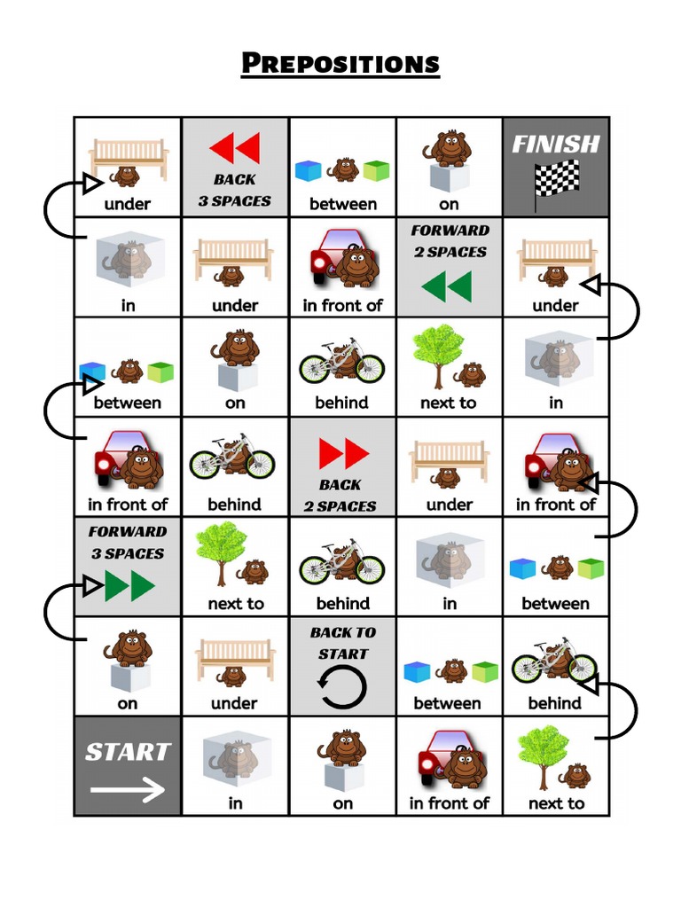 The Dice Game Prepositions of Place | PDF