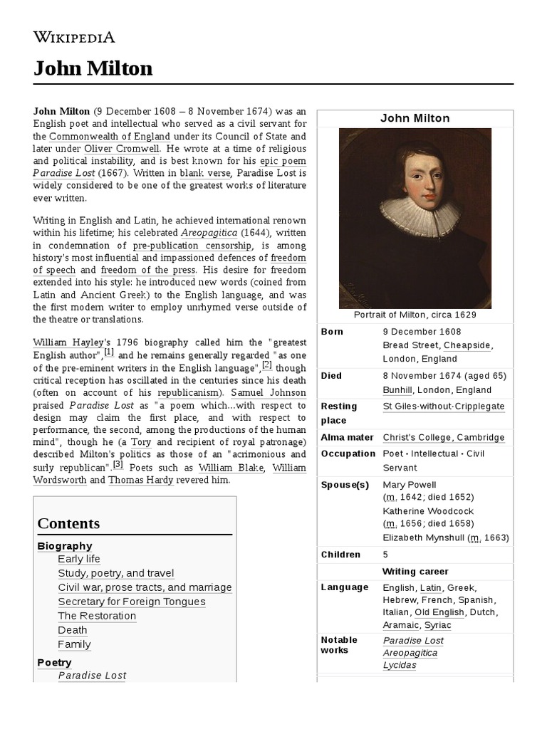 John Milton | PDF | John Milton