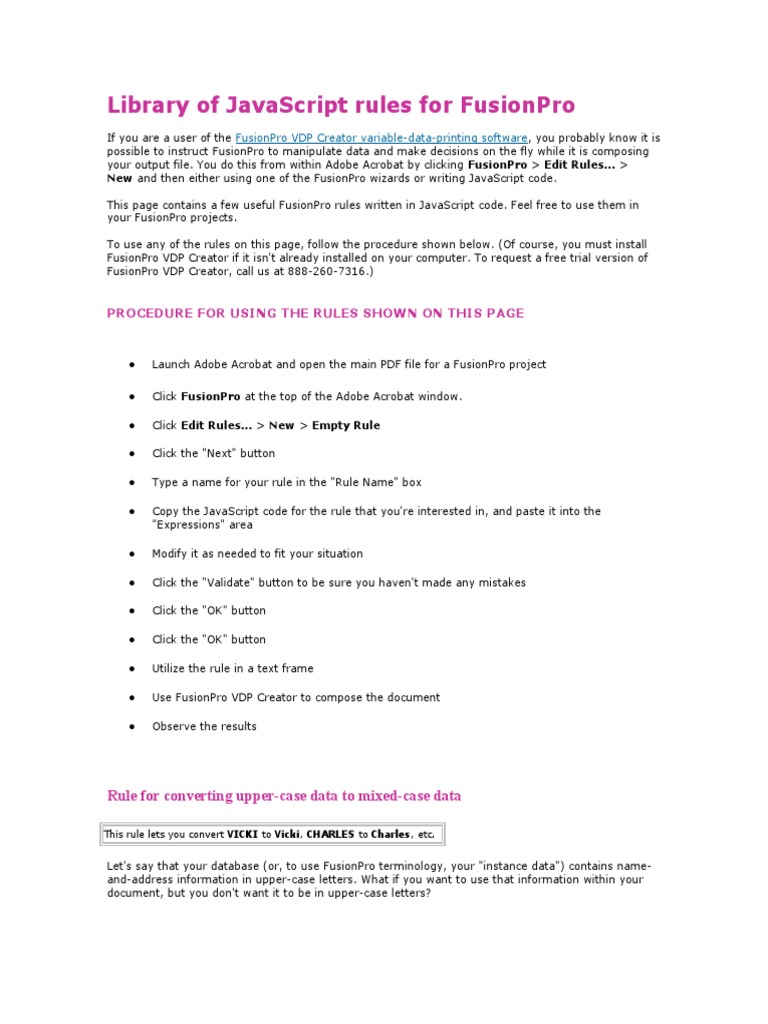 Library Of Javascript Rules For Fusionpro Pdf Java Script Letter Case