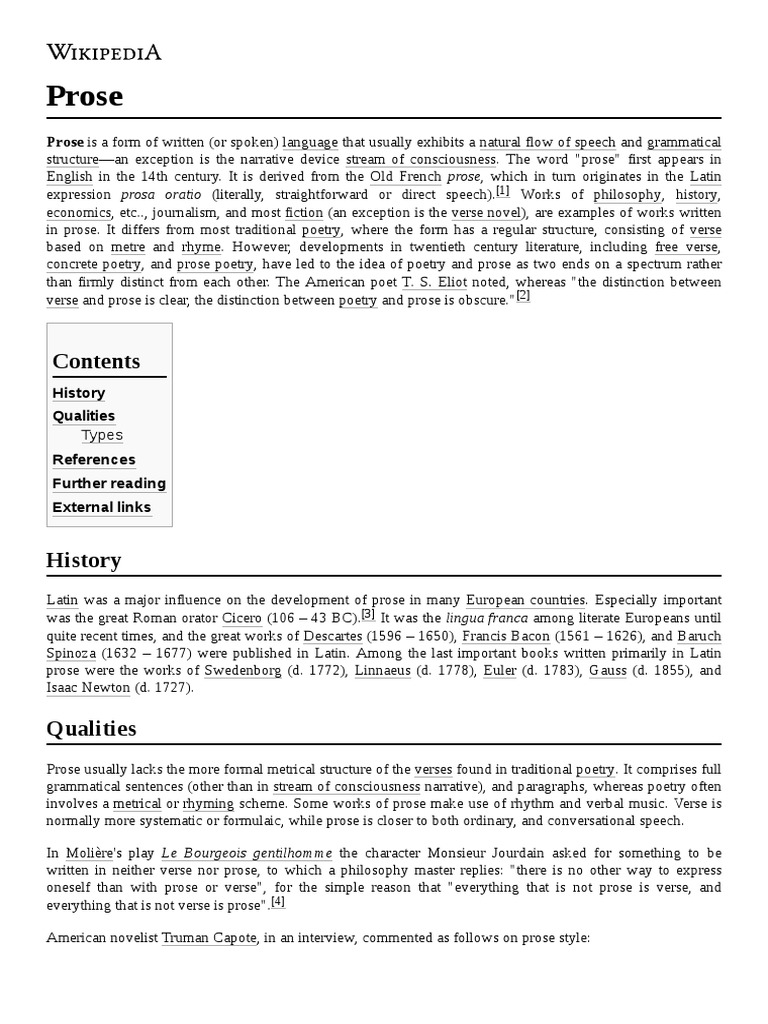 Prose: Prose Is A Form of Written (Or Spoken) Language That Usually ...