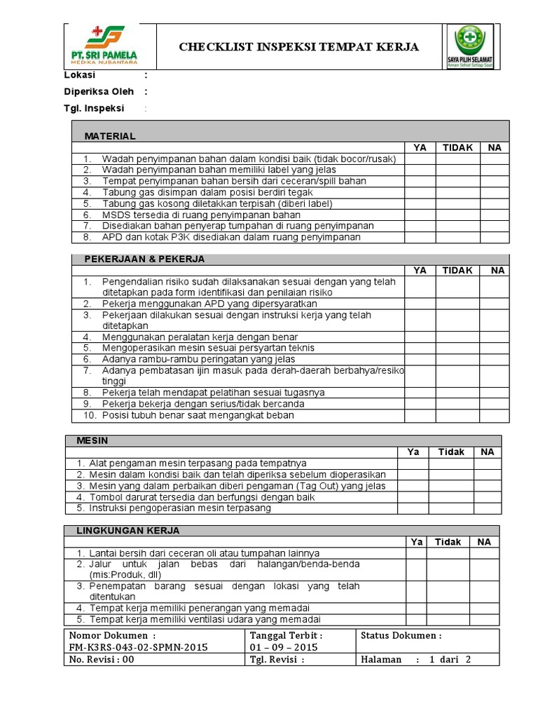 FM-K3RS-043-02-SPMN-2015-Form Checklist Inspeksi K3 | PDF