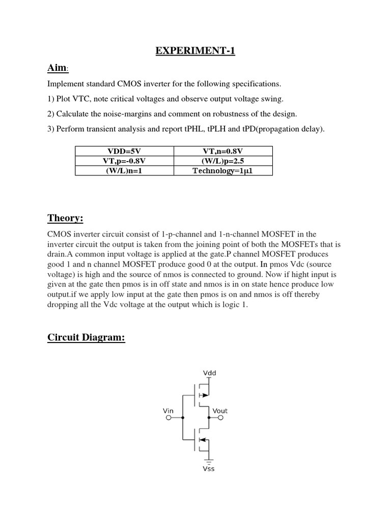 Analysis and Simulation of a Standard CMOS Inverter Circuit: Evaluating ...