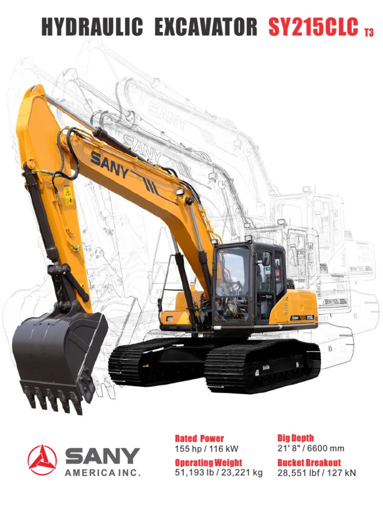 Specifications and Dimensions of the Sany SY215CLC T3 Hydraulic ...