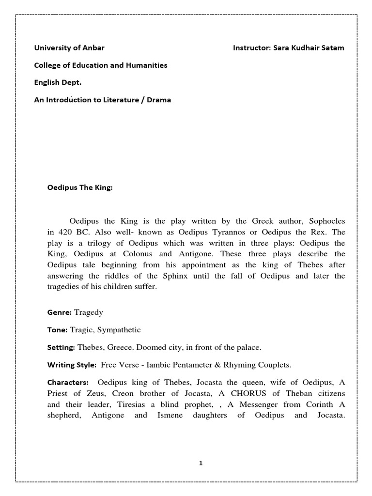 Oedipus The King | PDF | Oedipus | Theban Mythology