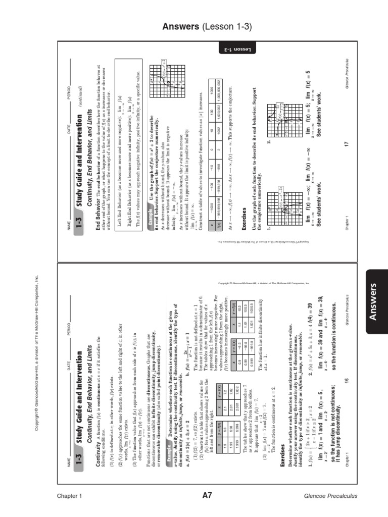 1 3 1 4 Worksheet Solutions | PDF | Continuous Function | Function (Mathematics)