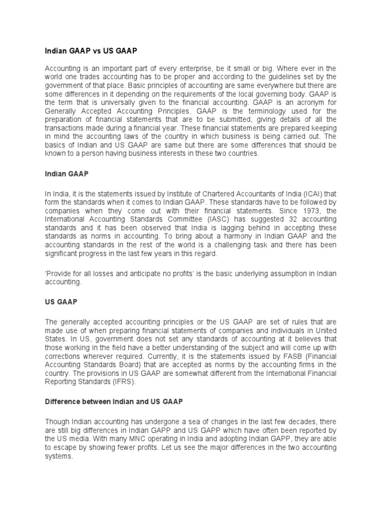 DIfference Between Indian and US GAAP | PDF | Accounting | Generally ...
