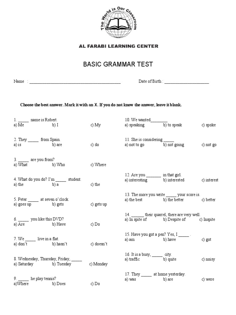 Basic Grammar Test | PDF