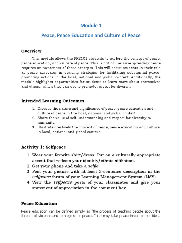 Peace, Peace Education and Culture of Peace: Selfpeace Forum of Your ...