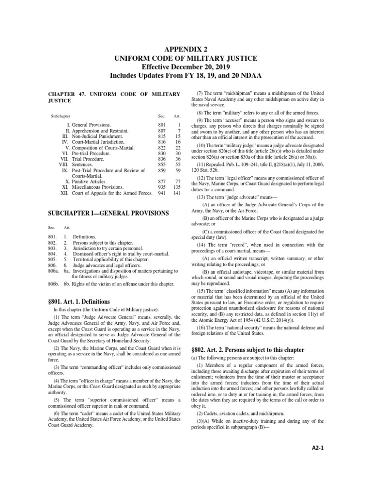 UCMJ Overview and Updates 2019-2020 | PDF | Uniform Code Of Military ...