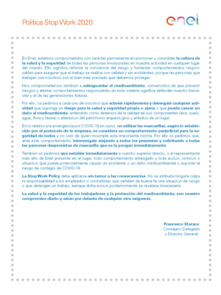 Enel Stop Work Policy - 2020 - ESP | PDF