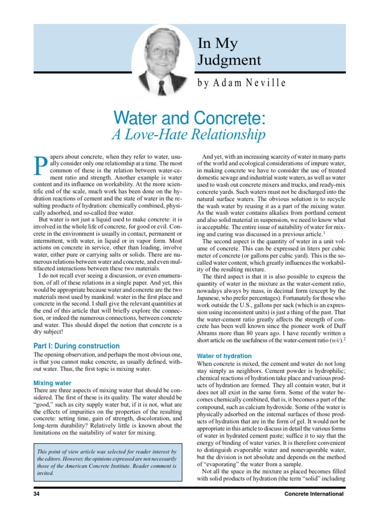 Water and Concrete A Love-Hate Relationship (Neville) | PDF | Concrete ...