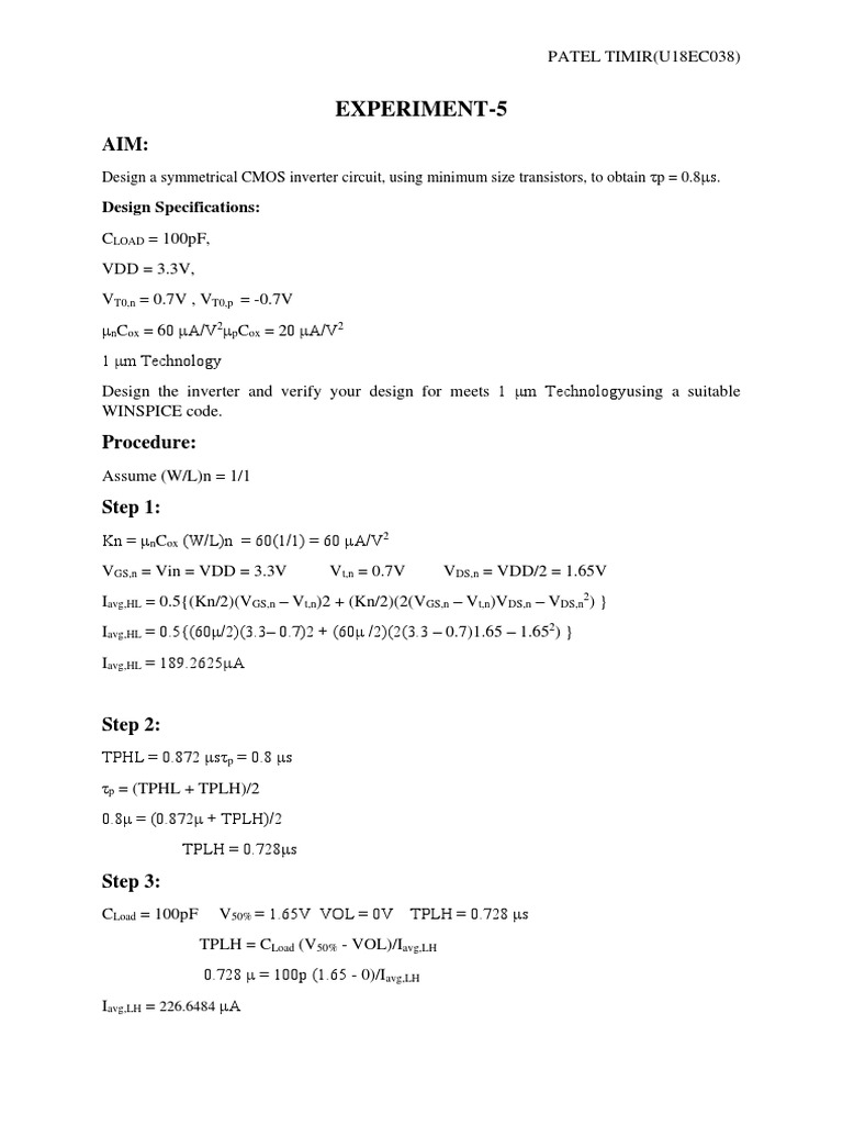 Design and Simulation of a CMOS Inverter Circuit Meeting Delay Constraints | PDF | Electrical ...