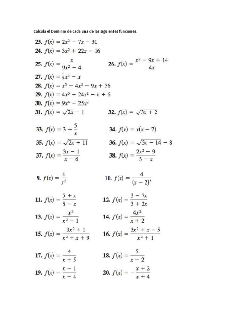 Función Dominio Natural Ejercicios | PDF