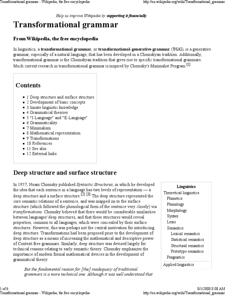 transformational grammar - | Linguistics | Semantics