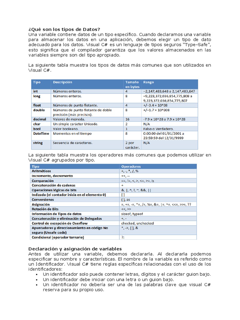 Instrucciones Básicas de C Sharp (C#) | PDF | C Sharp (lenguaje de ...