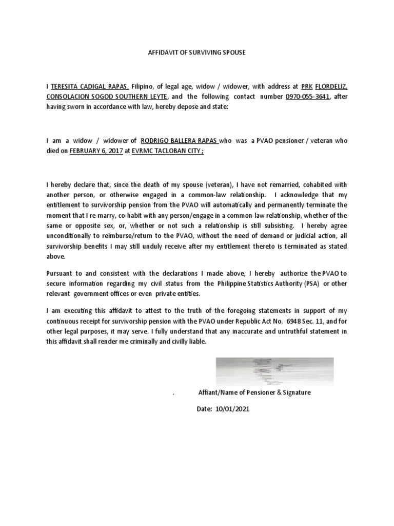 Affidavit of Surviving Spouse | PDF