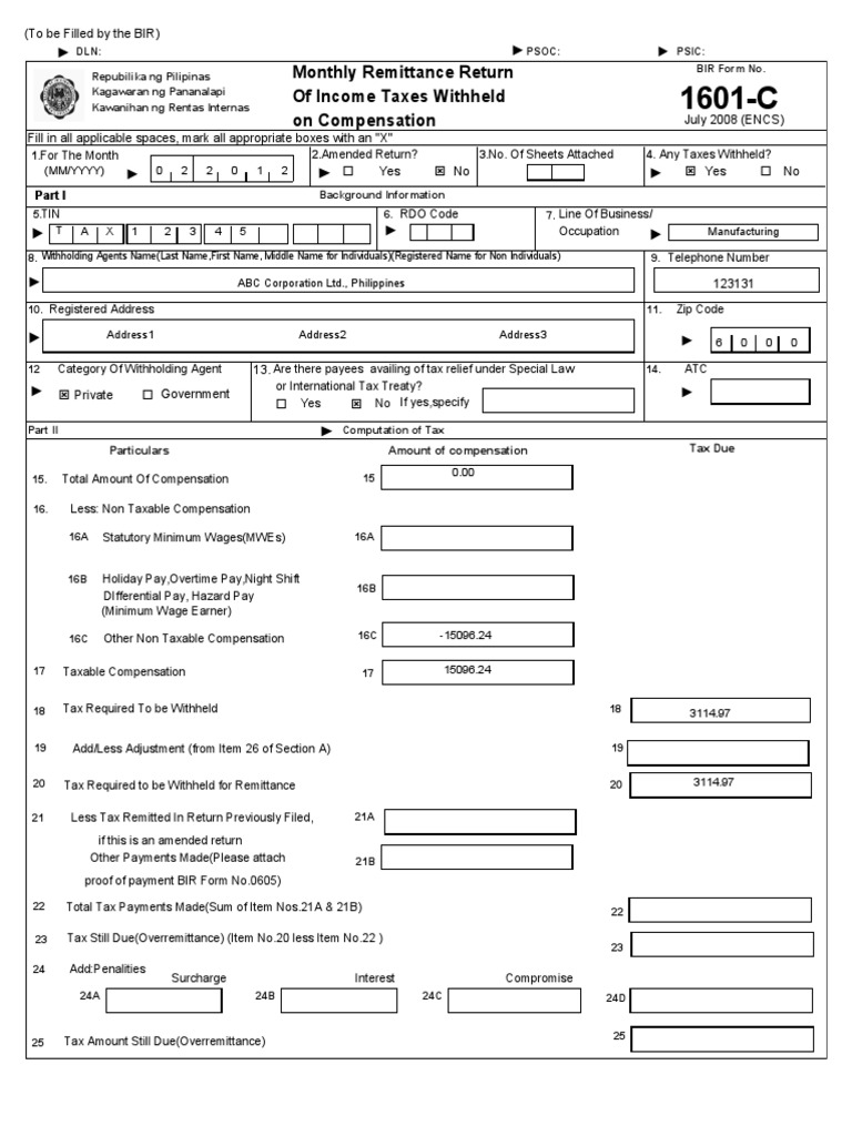 PS - Bir 1601-C | PDF | Public Finance | Payments