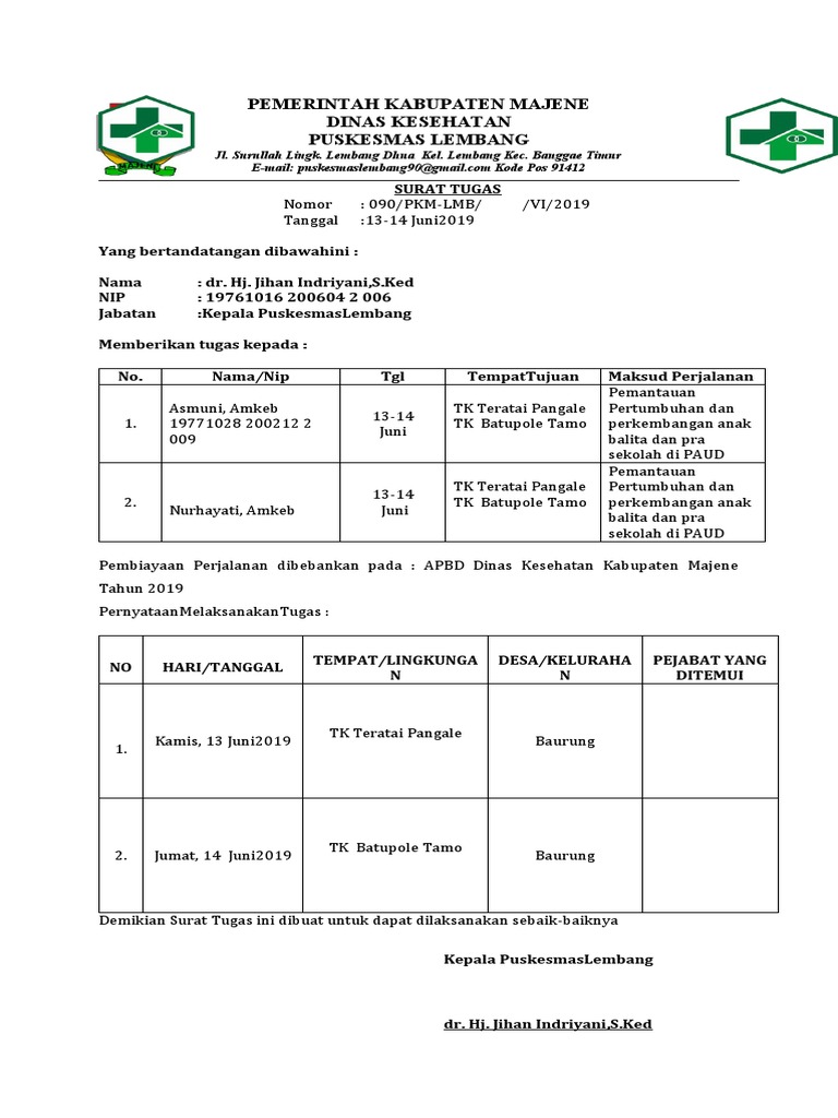 Surat Tugas SDIDTK | PDF