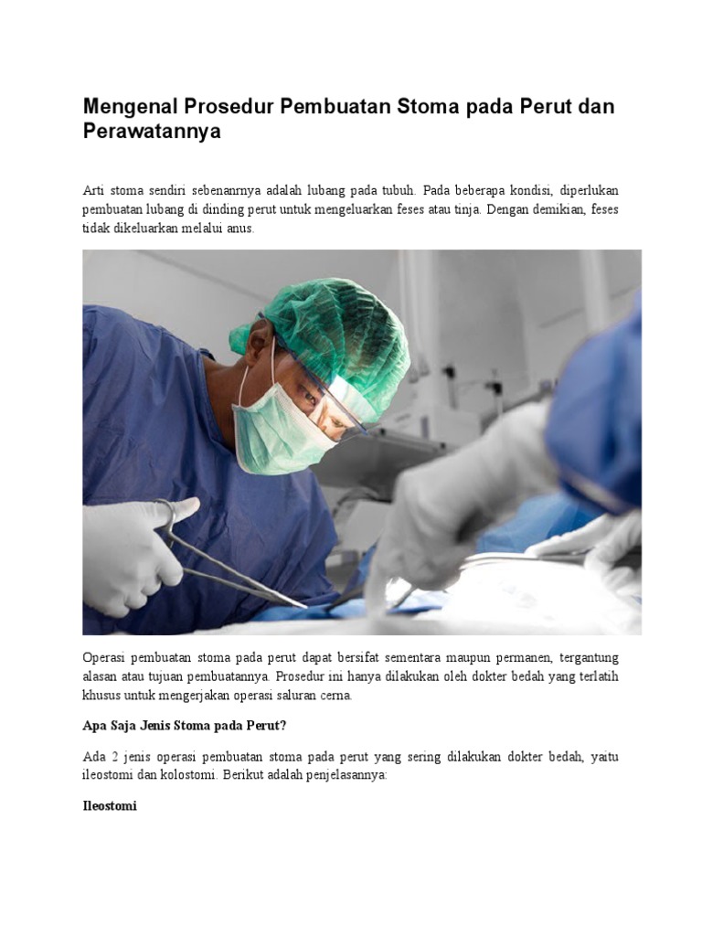 Mengenal Prosedur Pembuatan Stoma Pada Perut Dan Perawatannya | PDF