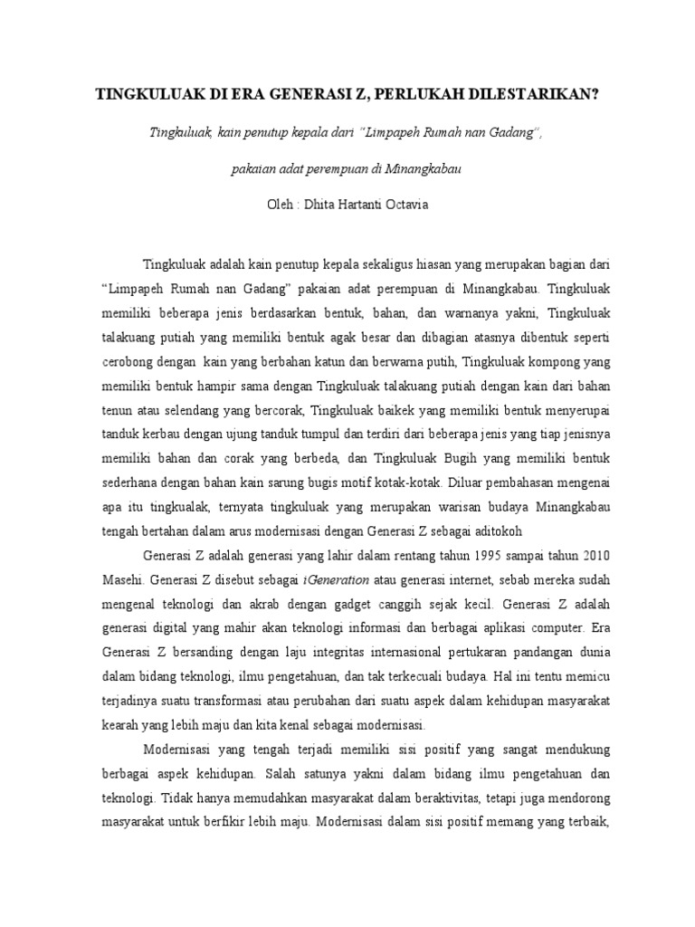 Tingkuluak Di Era Generasi Z - Perlukah Dilestarikan | PDF