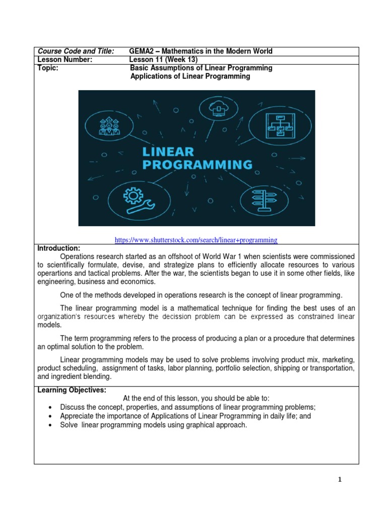 Linear Programming Basics and Applications | PDF | Linear Programming | Applied Mathematics