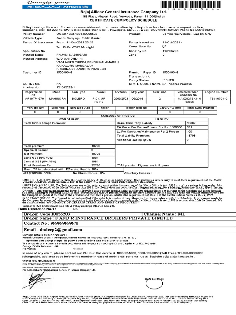Bajaj Allianz General Insurance Company | PDF | Insurance | Service ...