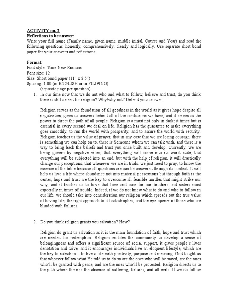 Unit 2 Activity | PDF | Salvation | Faith