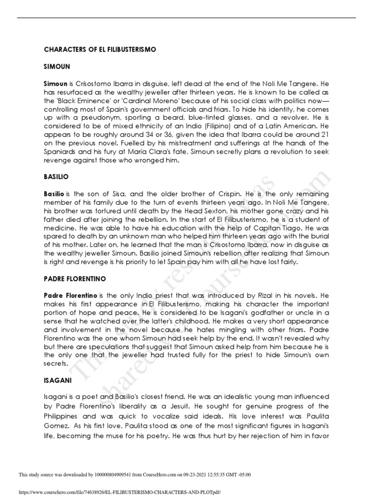 El Filibusterismo Characters and Plot PDF | PDF | Philippines | Spanish ...