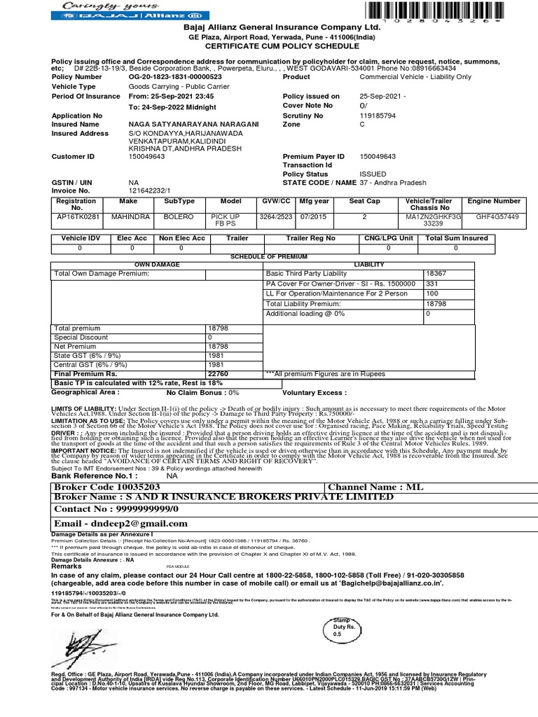 Bajaj Allianz General Insurance Company LTD | PDF | Insurance | Vehicles