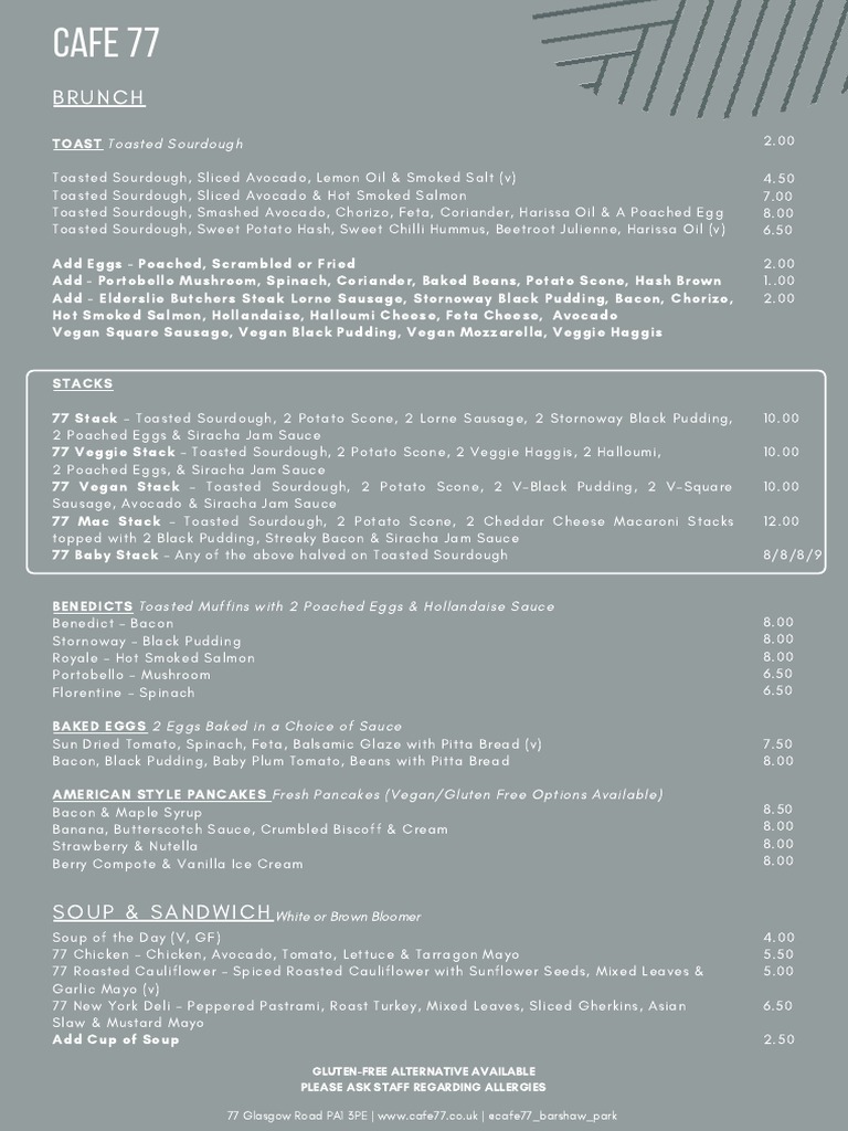 Cafe 77 Menu Sept New | PDF | Pancake | Food And Drink Preparation