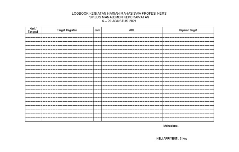Logbook Kegiatan Harian Mahasiswa Profesi Ners | PDF