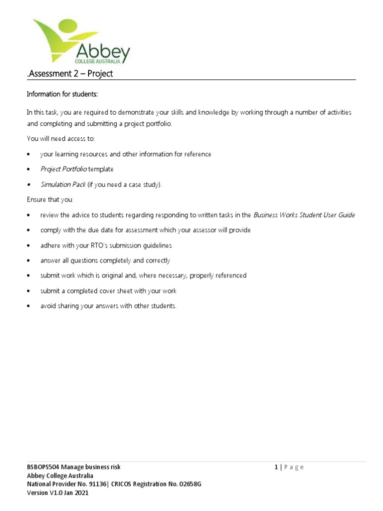 BSBOPS504 Risk Management Project Guide | PDF | Risk Management | Risk
