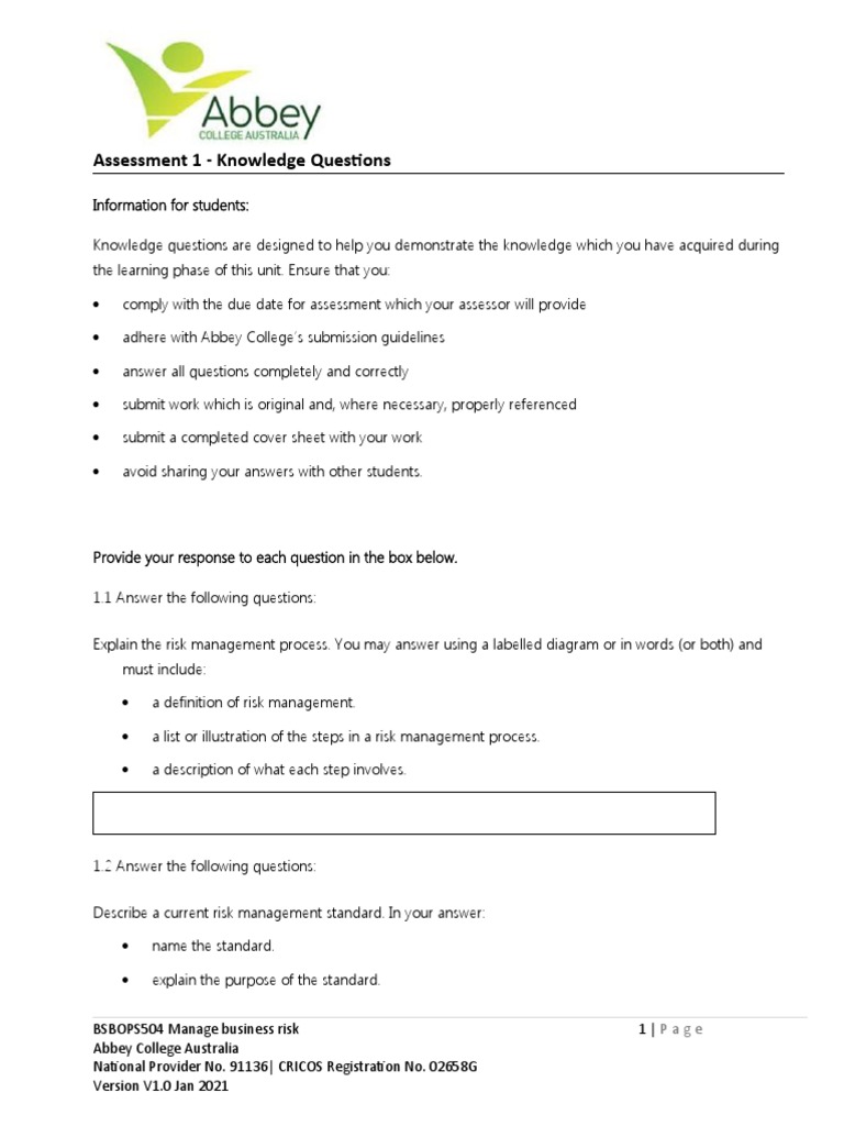 Risk Management Knowledge Assessment | PDF | Risk | Risk Management