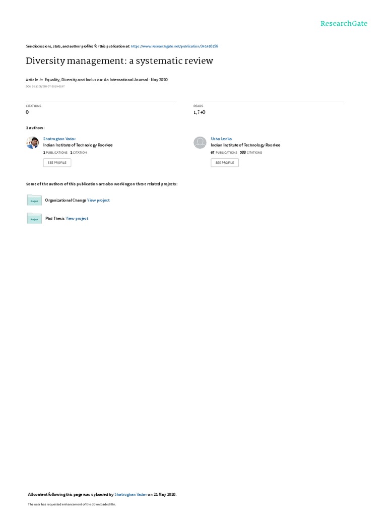 Diversity Management: A Systematic Review: Equality, Diversity and ...