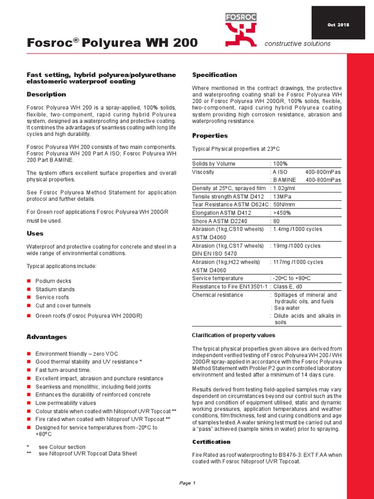 Fosroc Polyurea WH 200 | PDF | Concrete | Construction