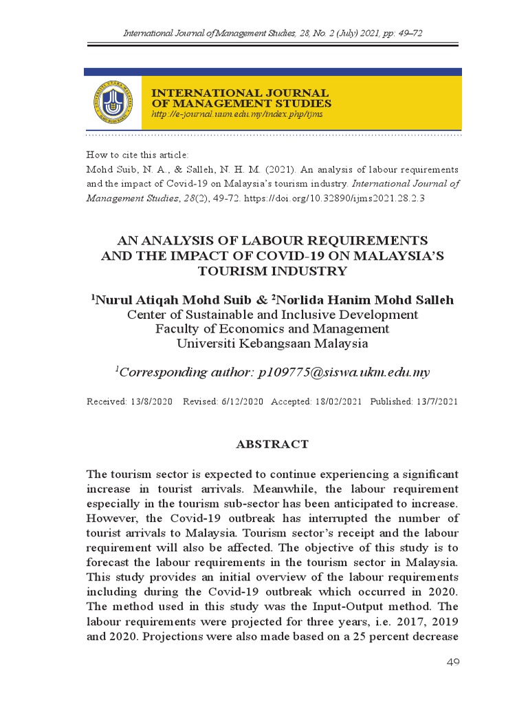 An Analysis of Labour Requirements and The Impact of Covid-19 On ...