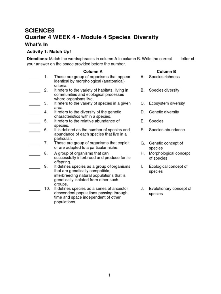 Sci8-Q4-MODULE 4-WEEK 4 | PDF | Species | Biodiversity
