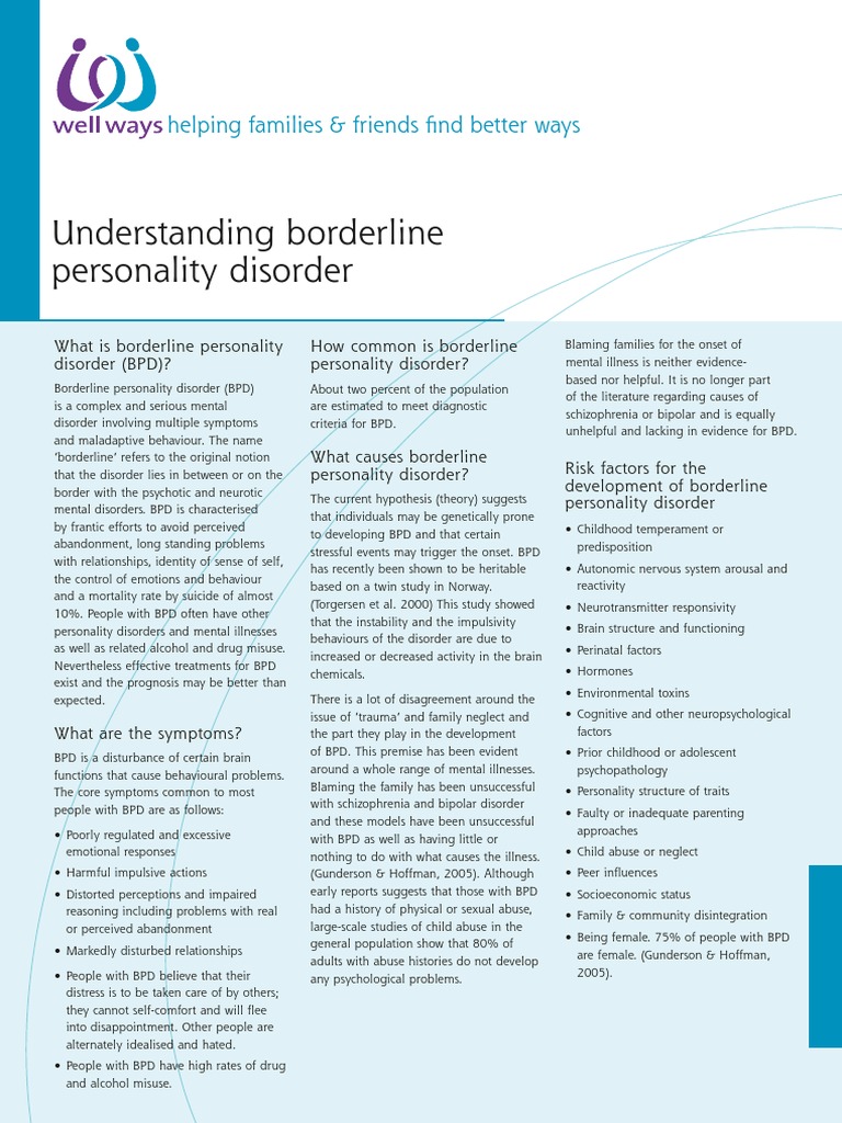 Wellways Fact Sheet BPD | PDF | Borderline Personality Disorder | Mental Disorder