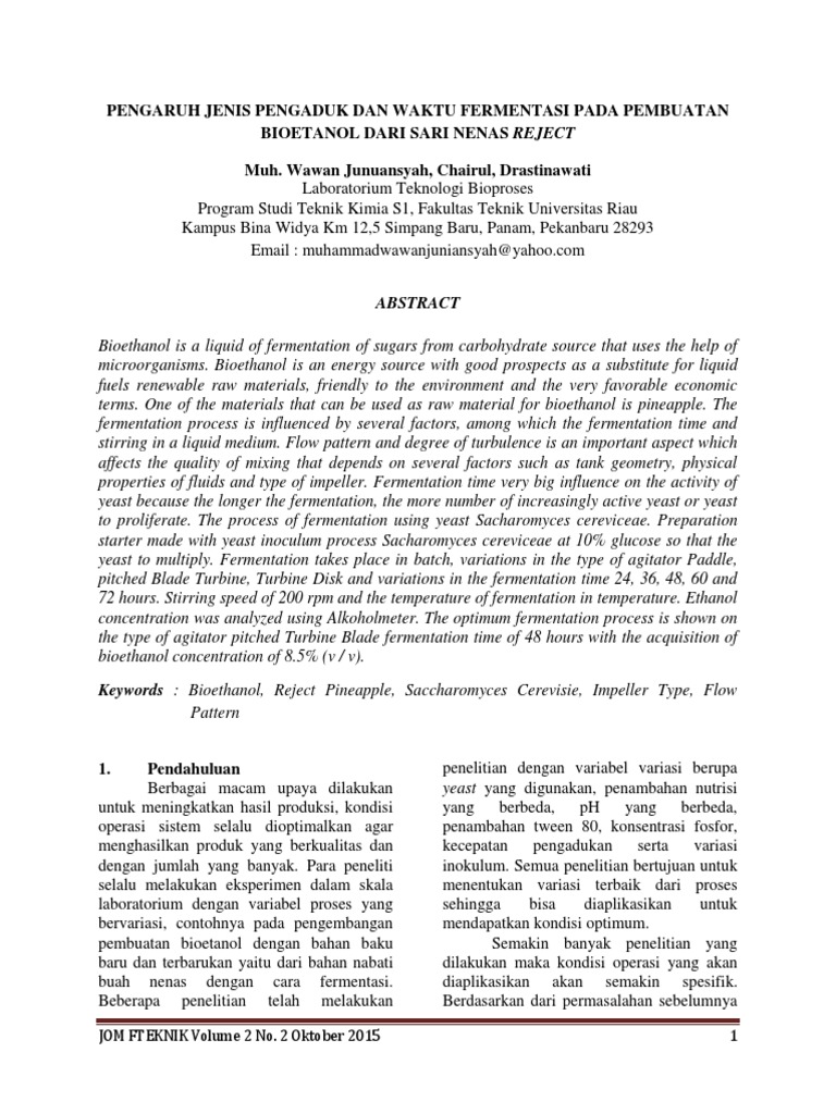 Bioethanol Production from Reject Pineapple | PDF | Yeast | Ethanol