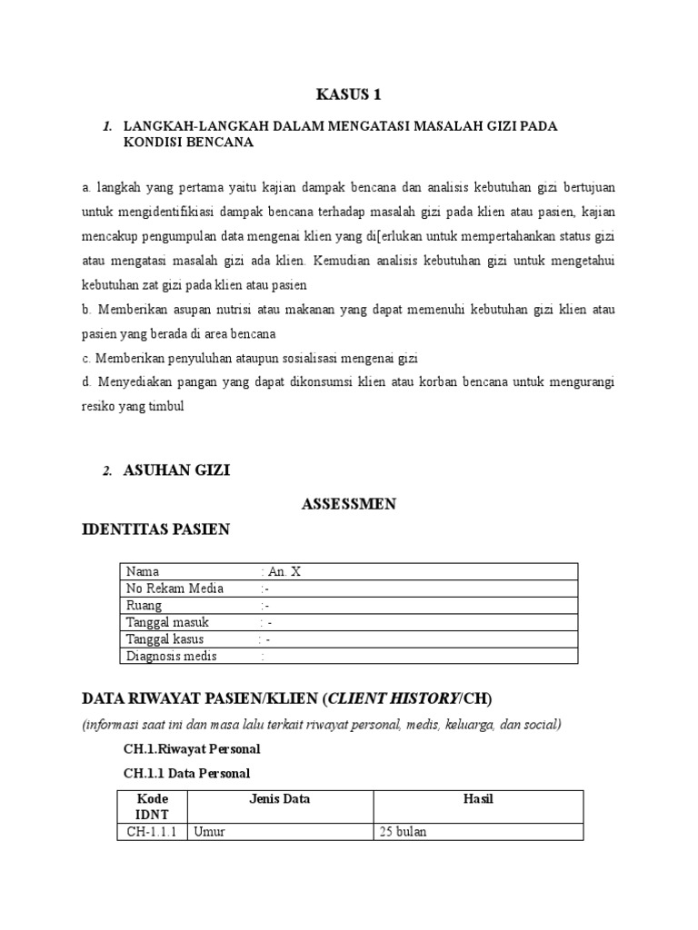 Kasus Asuhan Gizi Bencana Kel 8 - Kasus 1 | PDF