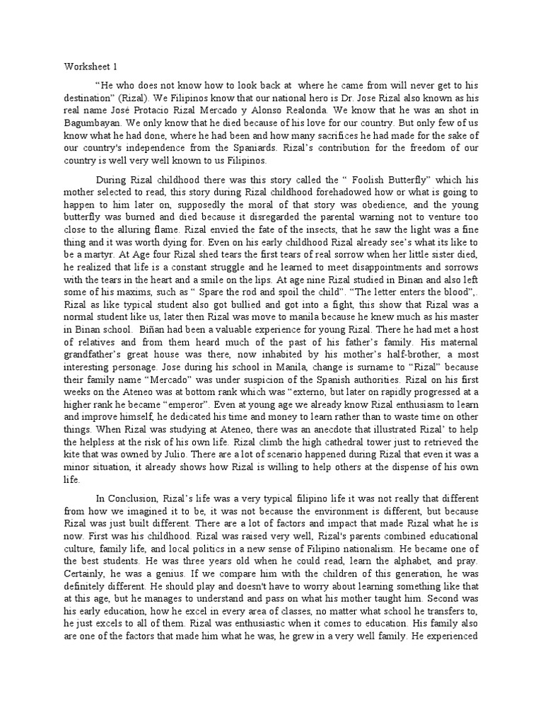 Rizal Worksheet | PDF