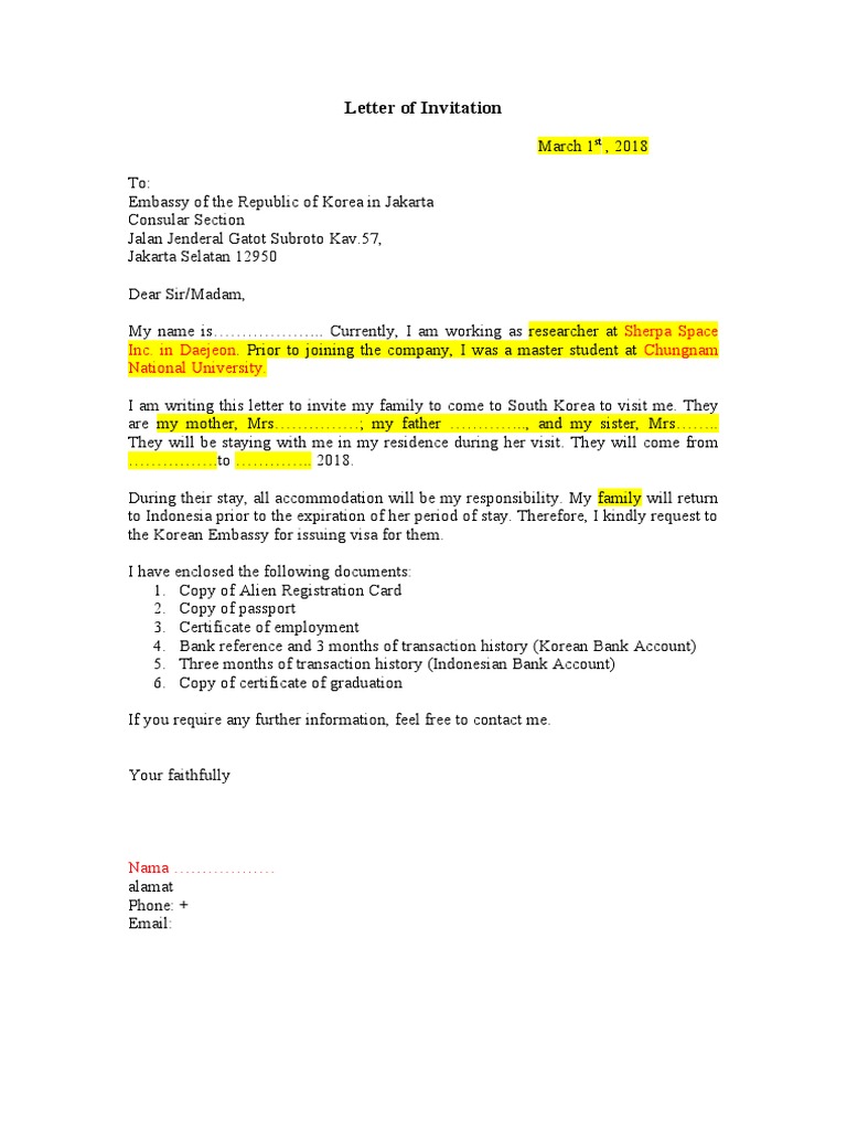 Contoh Surat Undangan Visa | PDF