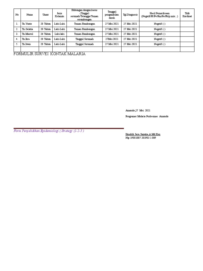 Formulir Survey Kontak | PDF