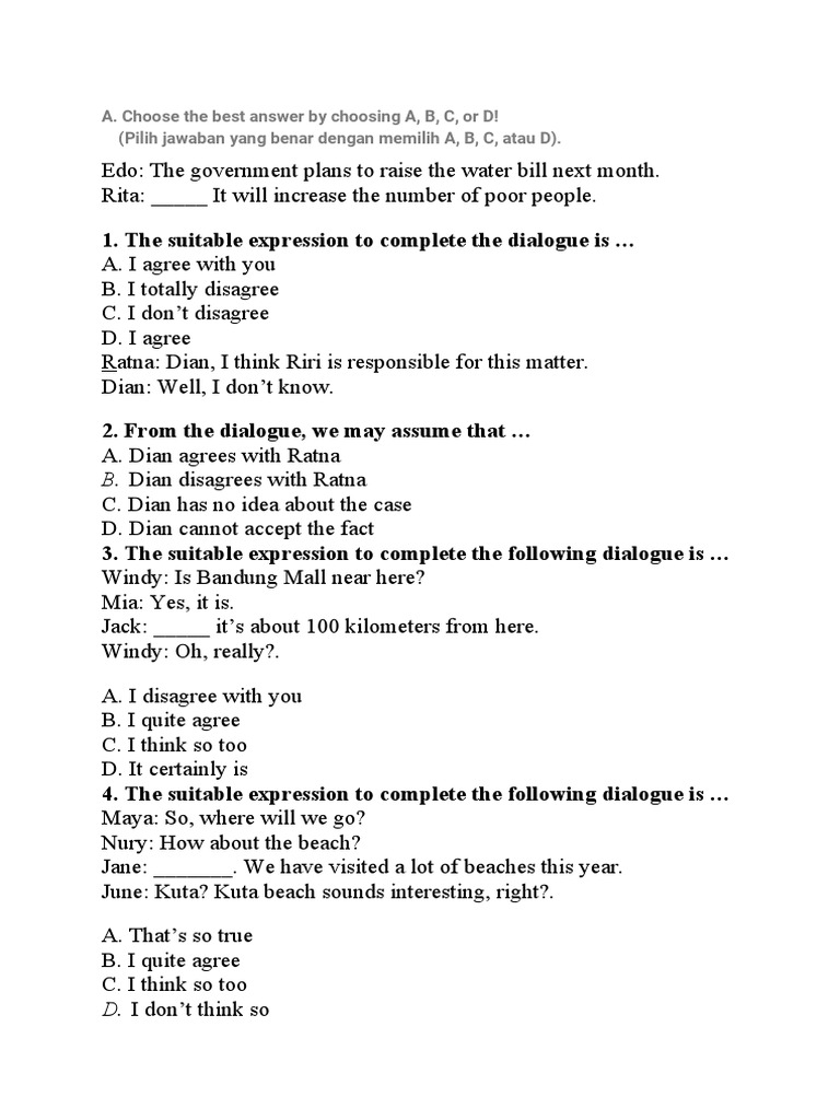 Agreement and Disagreement Exercises | PDF