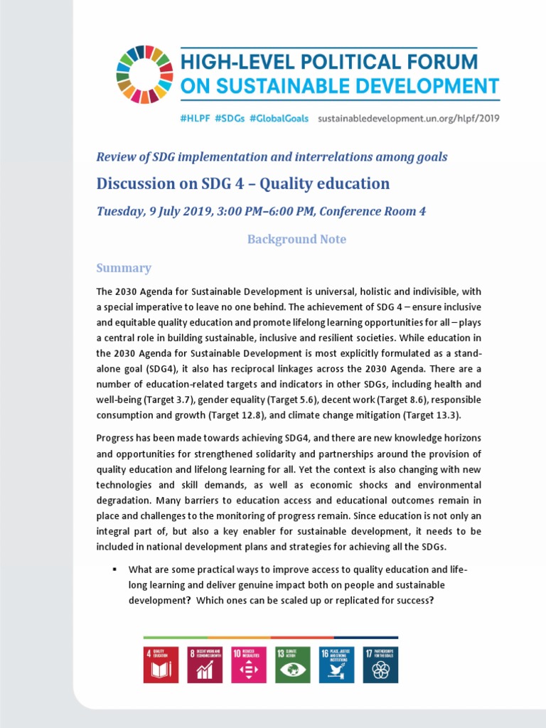 Discussion On SDG 4 - Quality Education: Review of SDG Implementation ...